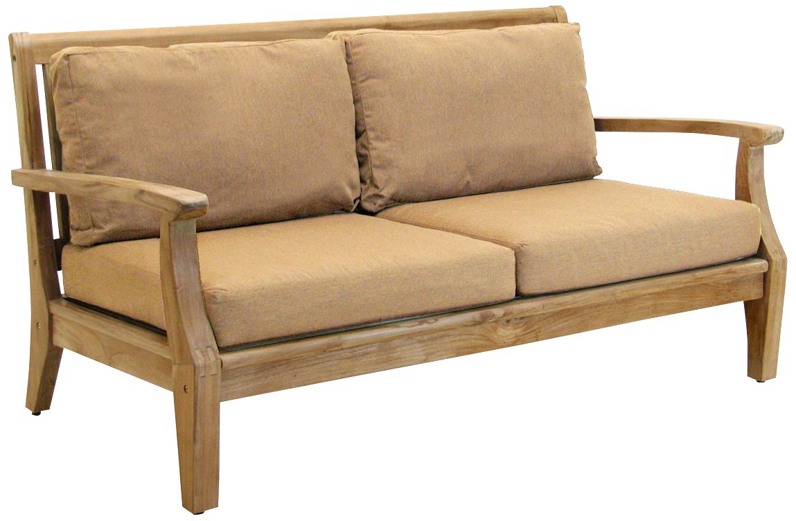 Woodbury Heather Beige Natural Teak Wood Outdoor Loveseat - #1F668 ...