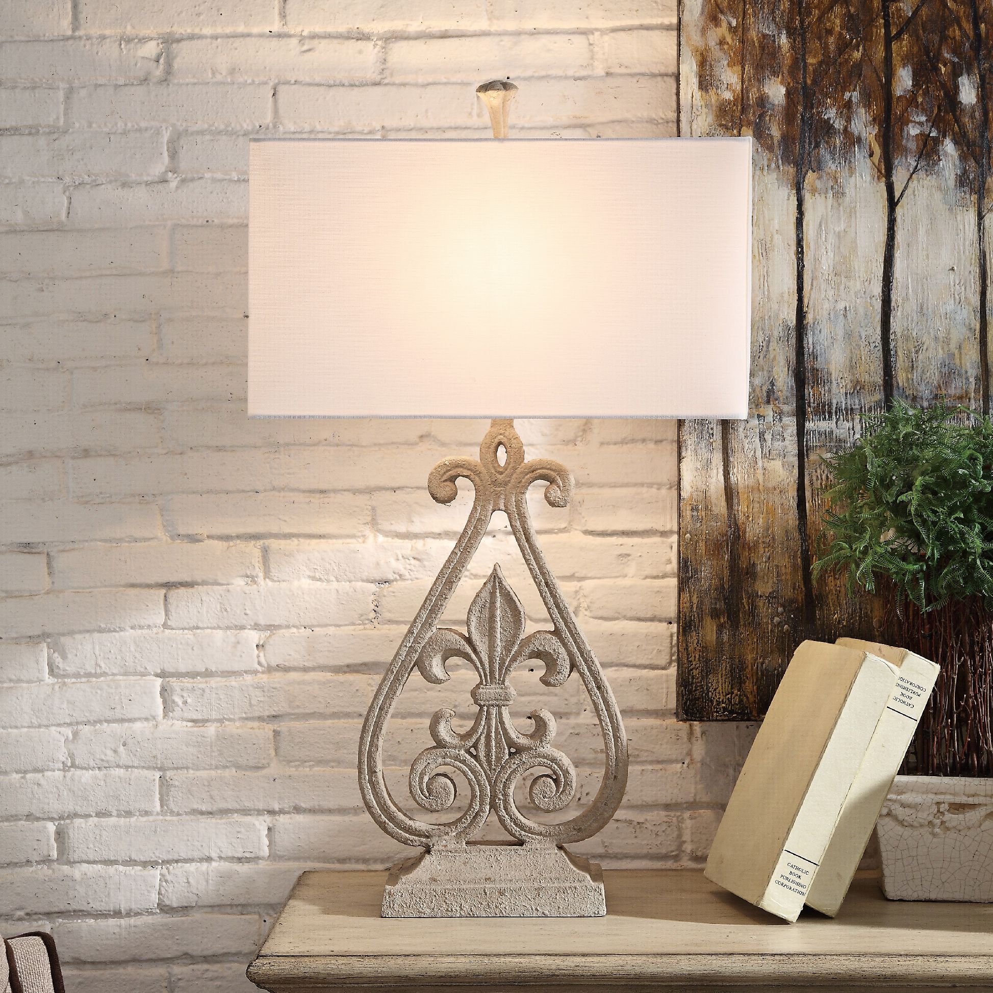 Crestview Collection Fleur De Lis Antique White Table Lamp - #39X35 ...