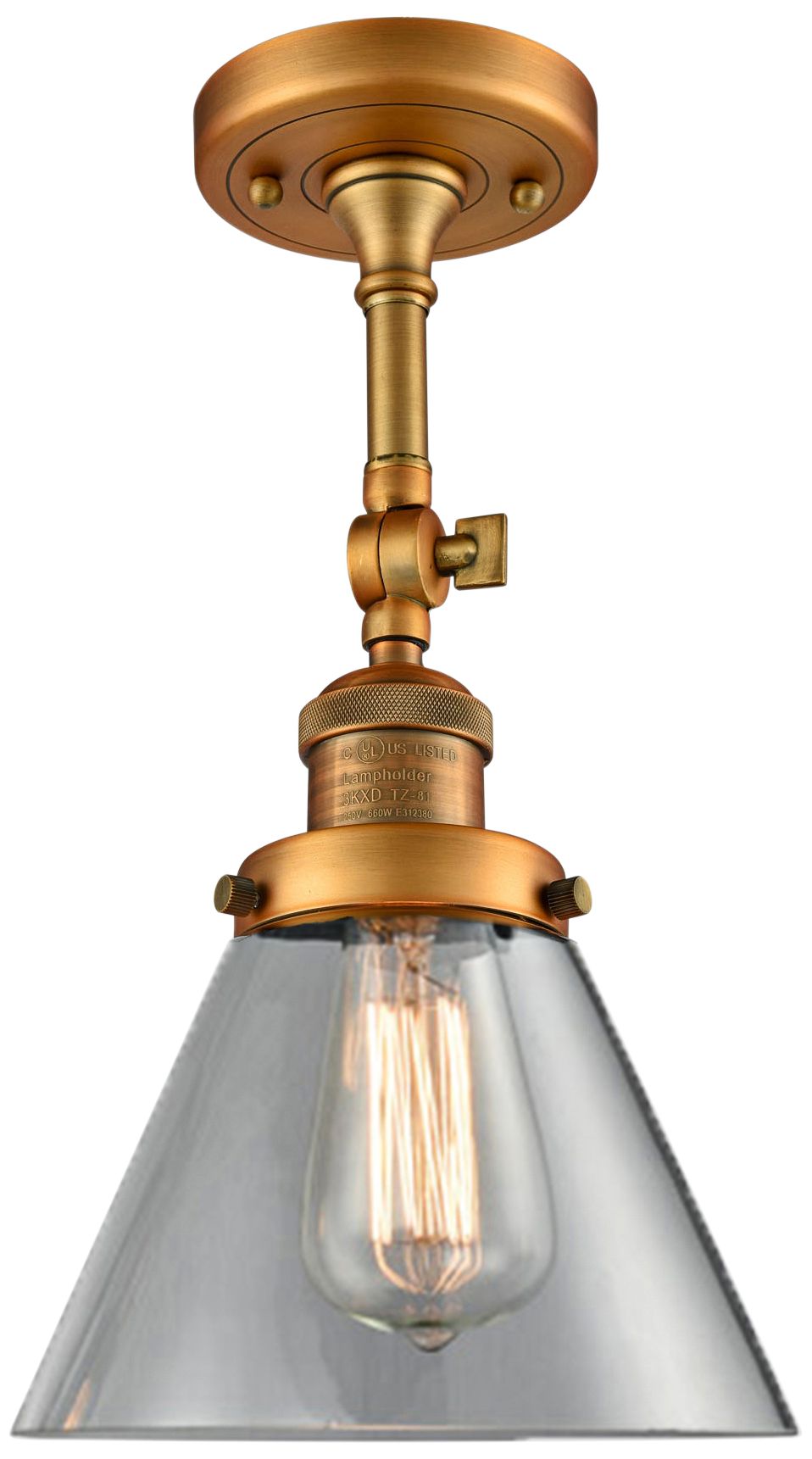 Large Cone 8" Wide Brushed Brass Adjustable Ceiling Light - #40Y03 ...