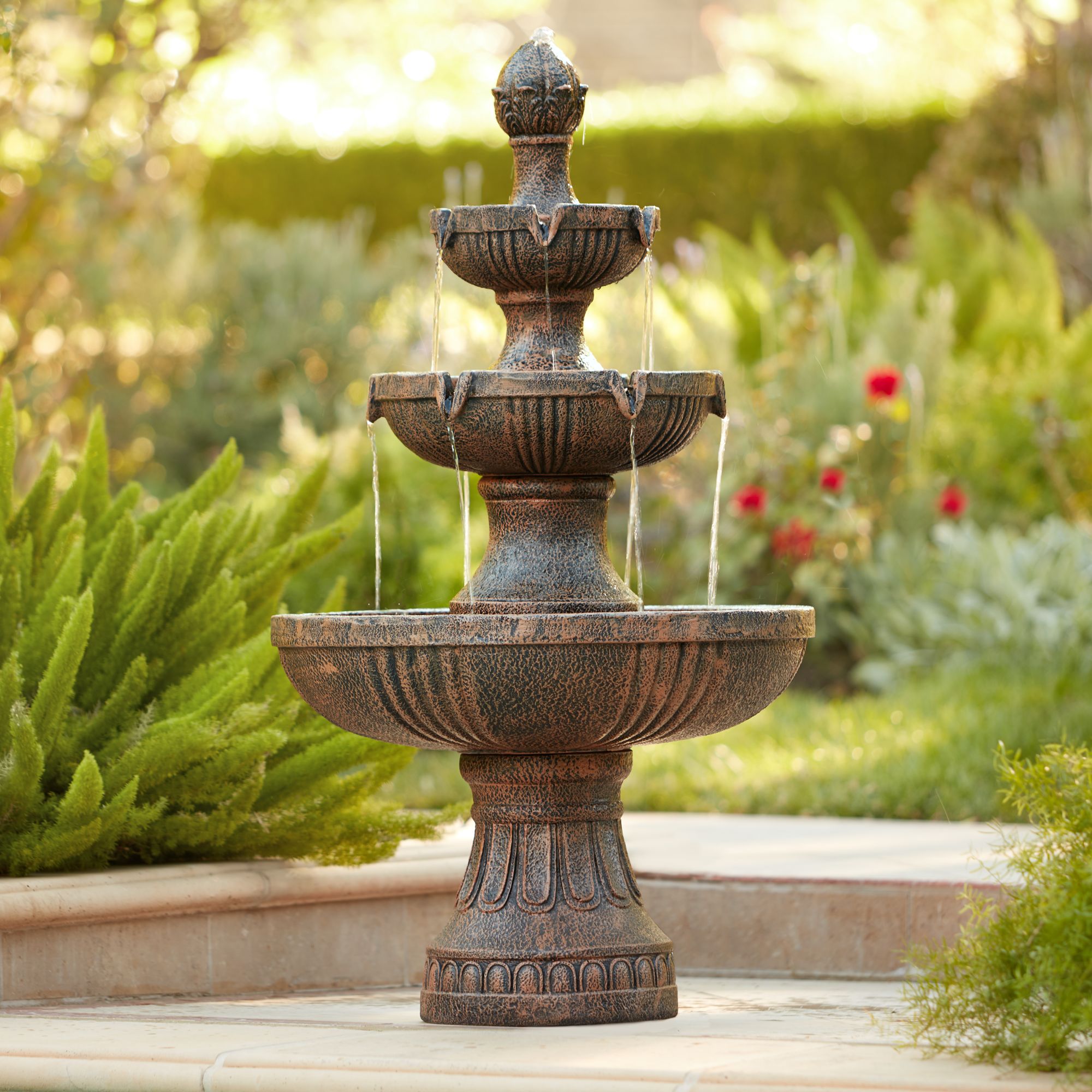 Italian Outdoor Water Fountain 43" High 3-Tiered Cascading for Yard ...
