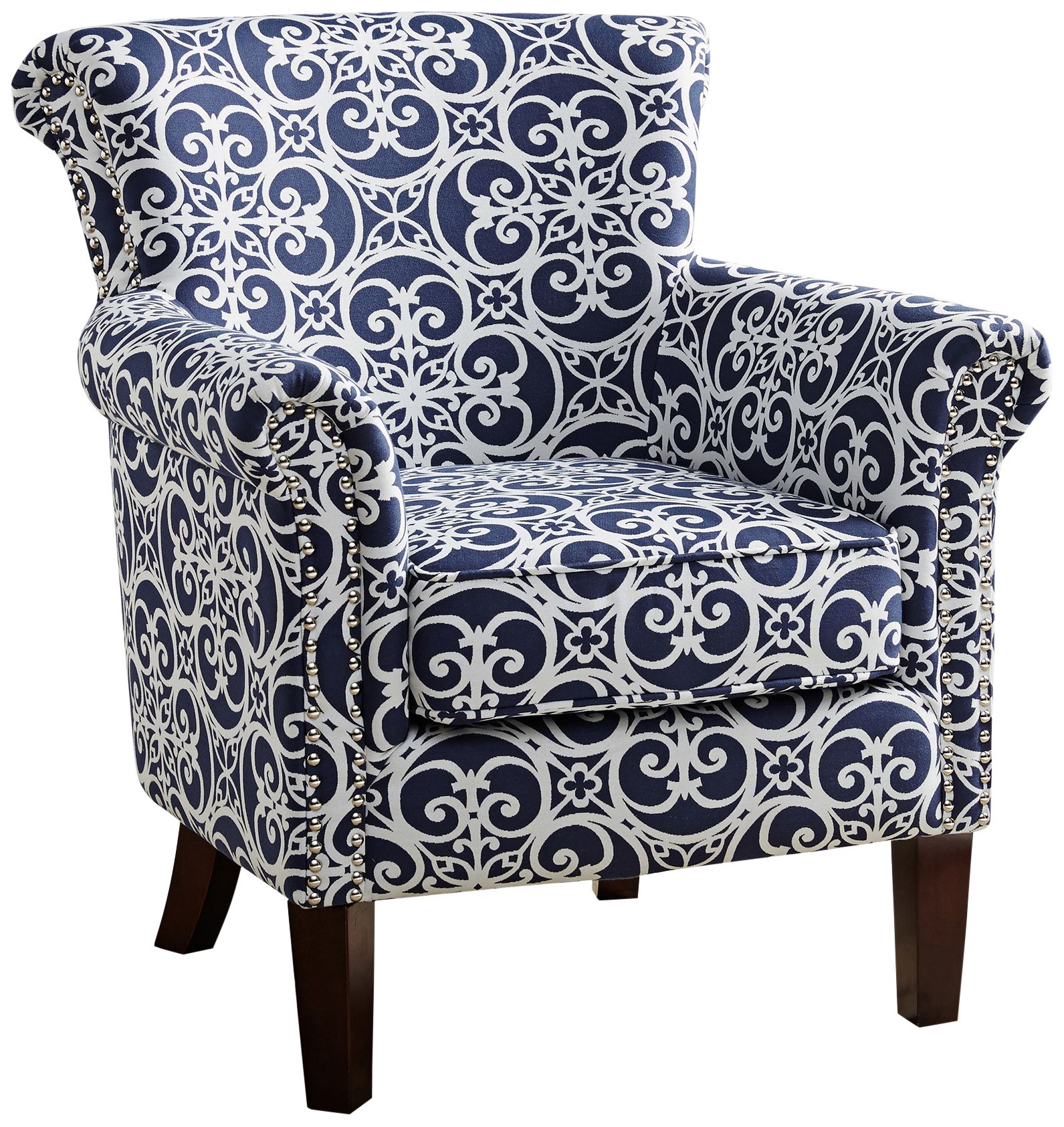 Miri Navy and White Lacy Geometric Pattern Club Chair - #82W85 | Lamps Plus