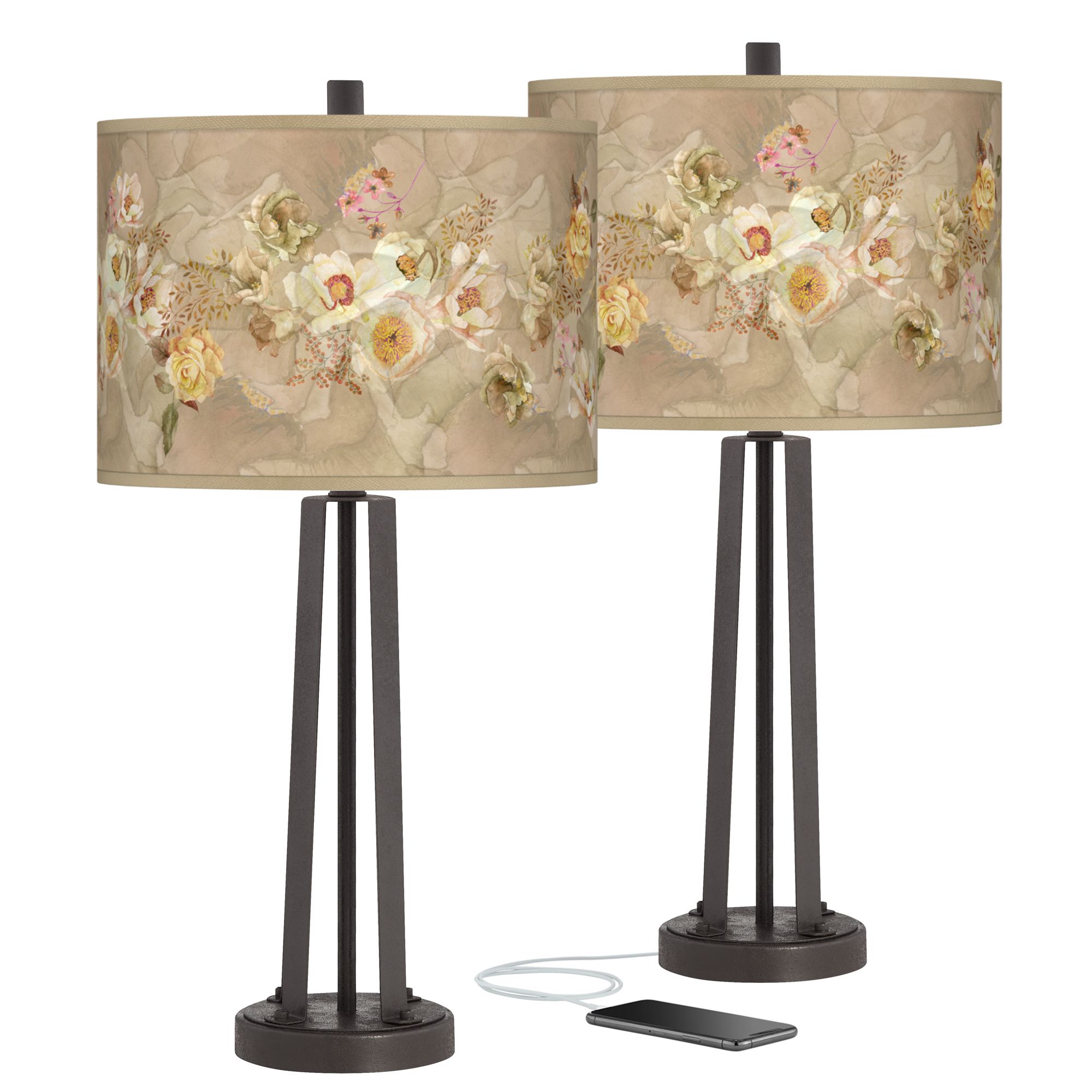 Floral Spray Robbie Bronze USB Table Lamps Set of 2 - #91C25 | Lamps Plus