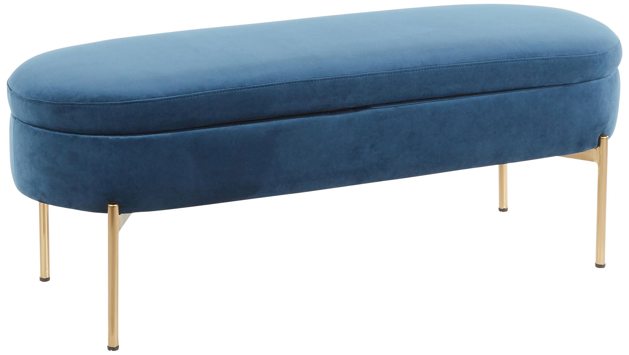 Chloe Blue Velvet and Gold Metal Storage Bench - #94V83 | Lamps Plus